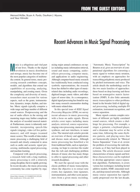 PDF Recent Advances In Music Signal Processing From The Guest Editors