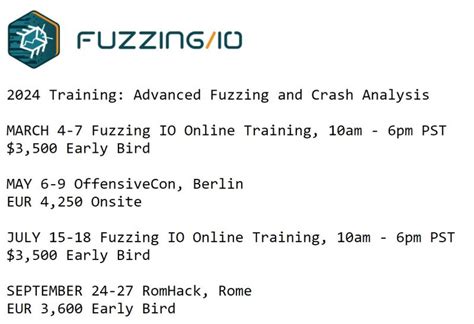 Advanced Fuzzing And Crash Analysis Early Bird Registrations Are Now