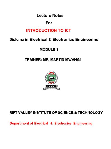 Introduction To Ict Notes 1 Pdf Power Supply Computer Keyboard