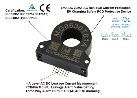 Mode 2 Evse Pcb Mount Rcd 6ma Dc 30ma Ac Gfci Protection Earth Leakage Current Transformer