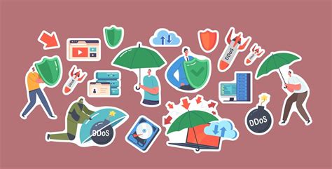 Premium Vector Set Of Stickers Ddos Protection Cyber Security And Safety Data People With