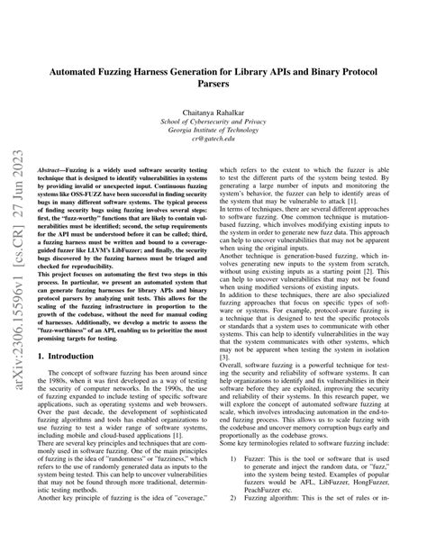 (PDF) Automated Fuzzing Harness Generation for Library APIs and Binary Protocol Parsers