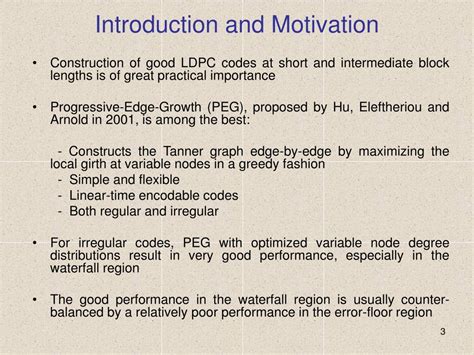 Ppt Improved Progressive Edge Growth Peg Construction Of Irregular Ldpc Codes Powerpoint