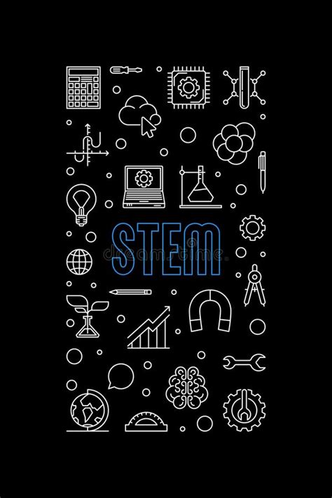 Science Technology Engineering And Math Stem Vector Outline Vertical Dark Banner Stock