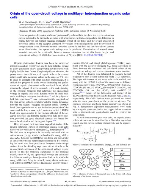 Pdf Origin Of The Open Circuit Voltage In Multilayer Heterojunction Organic Solar Cells