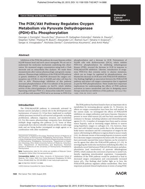 Pdf The Pi3kakt Pathway Regulates Oxygen Metabolism Via Pyruvate