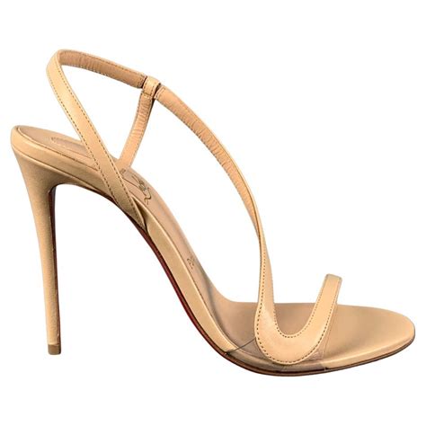 Christian Louboutin Size 9 Nude Leather Rosalie Heel Sandals For Sale