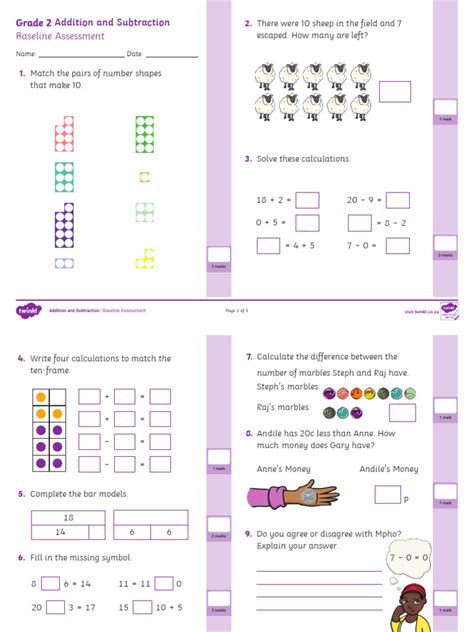 Grade 2 Addition And Subtraction Baseline Assessment Pdf
