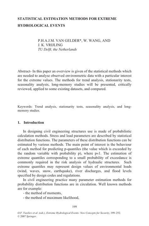 Pdf Statistical Estimation Methods For Extreme Hydrological Events