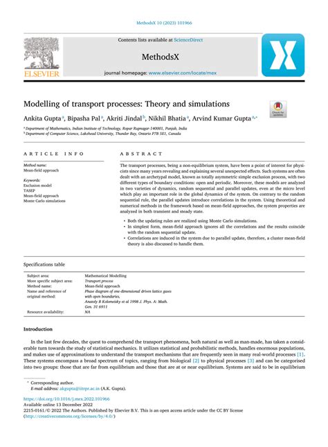 Pdf Modelling Of Transport Processes Theory And Simulations
