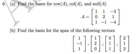 solved a find the bases for row a col a and null a 1