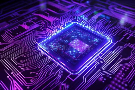 Purple Violet Blue Neon Background With Digital Integrated Network Technology Printed Circuit