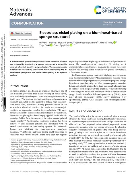 Pdf Electroless Nickel Plating On Biomineral Based Sponge Structure