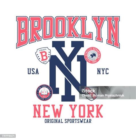 뉴욕 브루클린 티셔츠 디자인 대학 패치 패치가 있는 Ny 티셔츠 프린트 대학 스타일의 의류 및 스포츠웨어를 위한 타이포그래피 그래픽 벡터 T 셔츠에 대한 스톡 벡터 아트 및