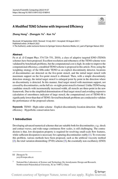A Modified Teno Scheme With Improved Efficiency Request Pdf