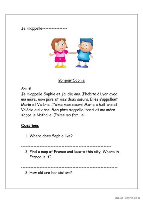 Bonjour Sophie Creative Writin English ESL Worksheets Pdf Doc