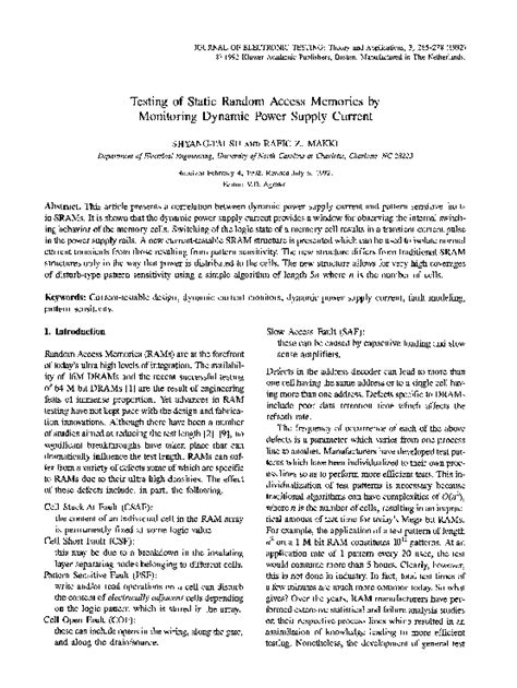 Pdf Testing Of Static Random Access Memories By Monitoring Dynamic