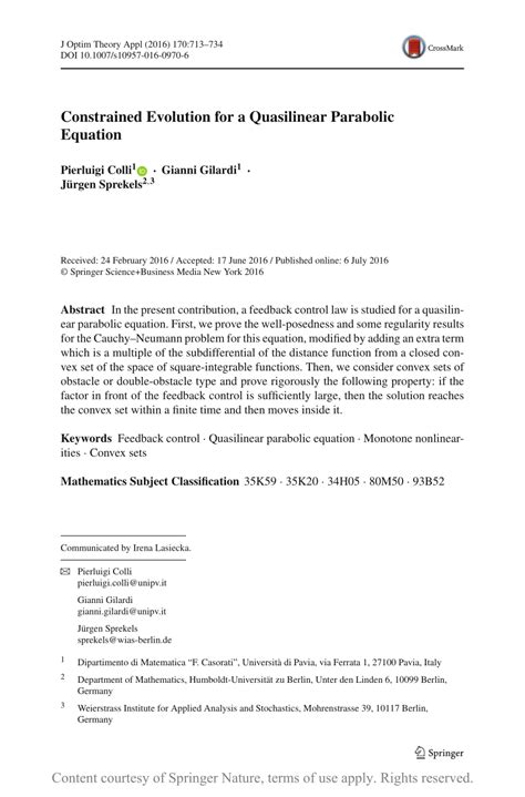 Constrained Evolution For A Quasilinear Parabolic Equation Request Pdf