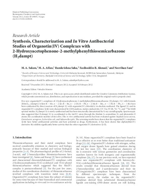 Pdf Synthesis Characterization And In Vitro Antibacterial Activity