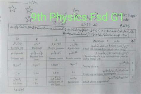 Th Class Physics Paper Punjab Board Lo Result