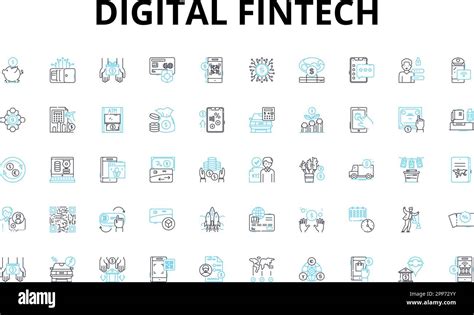 Digital Fintech Linear Icons Set Cryptocurrency Blockchain Peer To Peer Mobile Artificial