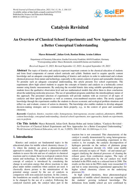 pdf catalysis revisited an overview of classical school experiments and new approaches for a