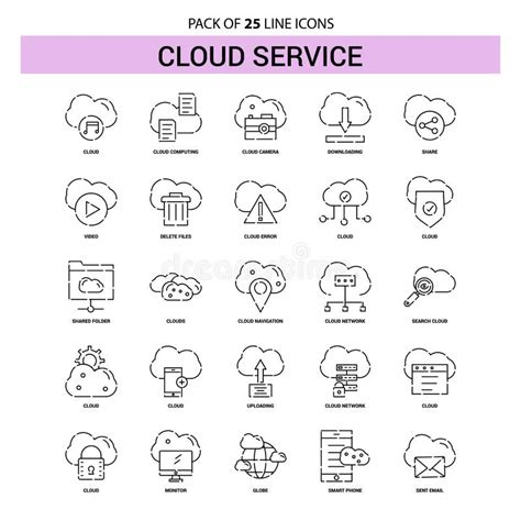 Cloud Service Line Icon Set 25 Dashed Outline Style Stock Vector