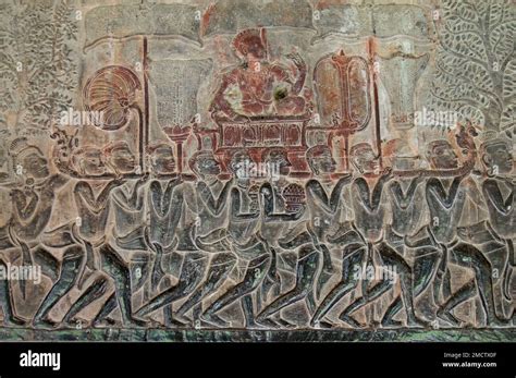 Carving Of King Being Carried On Litter By Soldiers Going To War