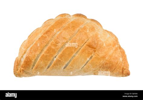 Traditional National Dish Of Cornwall A Cornish Pasty Isolated Against A White Background Stock
