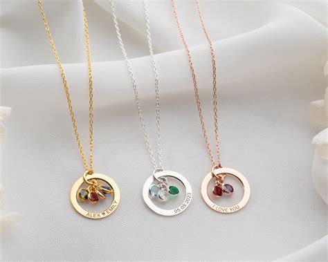 Personalized Gold Birthstone Necklace Women Name Necklace With Birthstone Circle Necklace