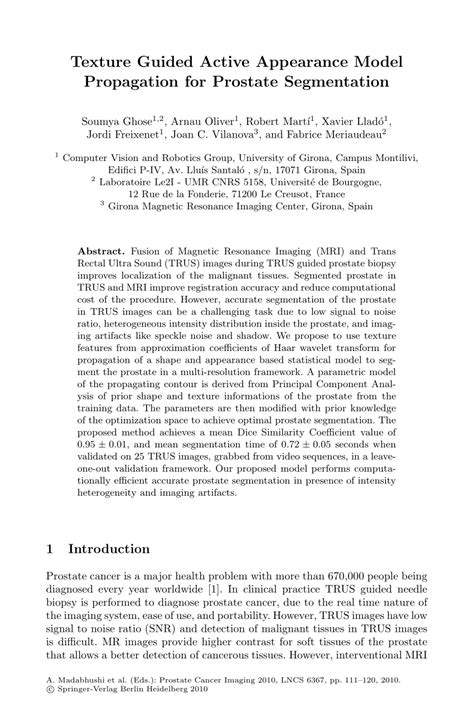 Pdf Texture Guided Active Appearance Model Propagation For Prostate