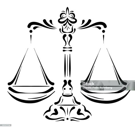 추상적인 채색되지 않은 조디악 표지판 천칭자리 벡터 삽화 아웃 라인 아트 문신 또는 로고를 위해 흰색 배경에 분리된 스케일 손 그리기 기호 0명에 대한 스톡 벡터 아트 및