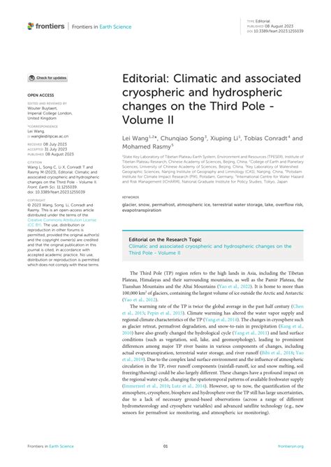 Pdf Editorial Climatic And Associated Cryospheric And Hydrospheric