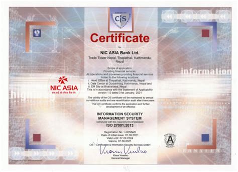 Iso 27001 Certificate Nic Asia Bank Limited