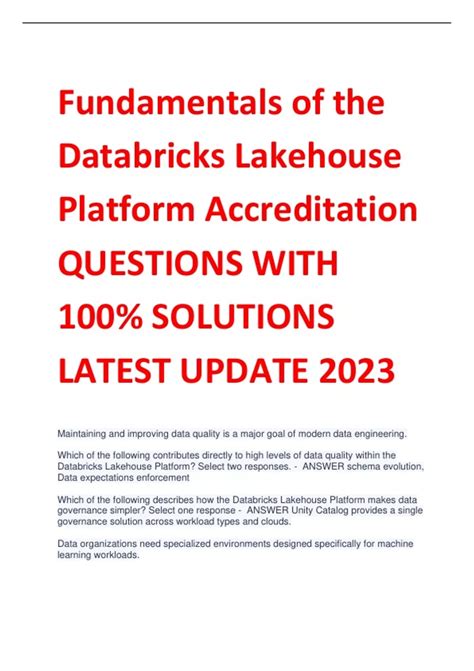 Fundamentals Of The Databricks Lakehouse Platform Accreditation Questions With 100 Solutions