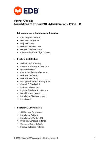 Course Outline Foundations Of Postgresql Administration 13 Pdf Postgre Sql Databases