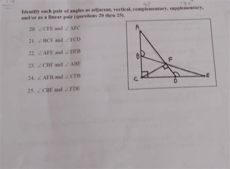 Identify Each Pair Of Angles As Adjacent Vertical Complementary