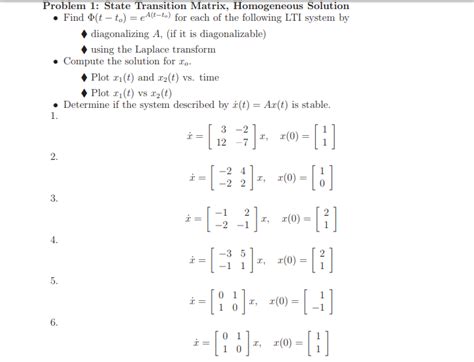 Solved Problem 1 State Transition Matrix Homogeneous