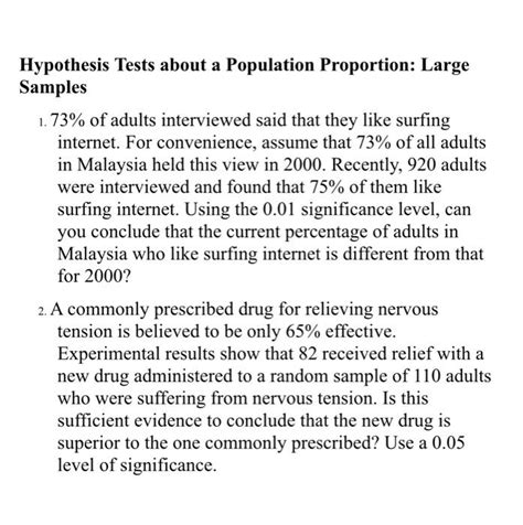 Solved Hypothesis Tests About A Population Proportion Large Chegg