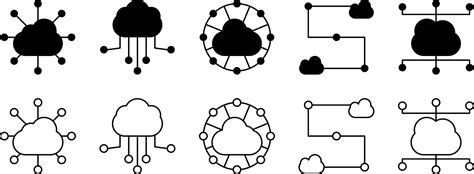 Collection Of Network Cloud Icons With Connection Outline Simple