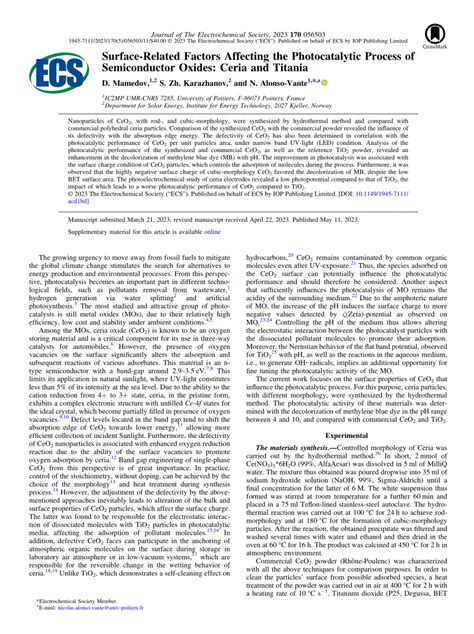 Surface Related Factors Affecting The Photocatalytic Process Of Semiconductor Oxides Ceria And