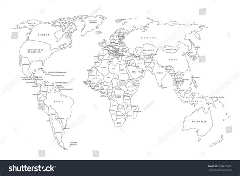 World Map Countries Labeled Black And White