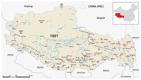 Detailed Map Of The Tibet Autonomous Region China Stock Vector
