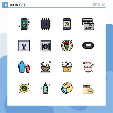 16 Universal Flat Color Filled Lines Set For Web And Mobile Applications Interface Browser