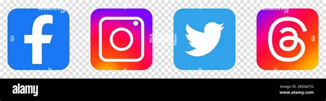 Social media apps. Facebook, Instagram, Twitter, Threads logos. Vector set isolated on ...