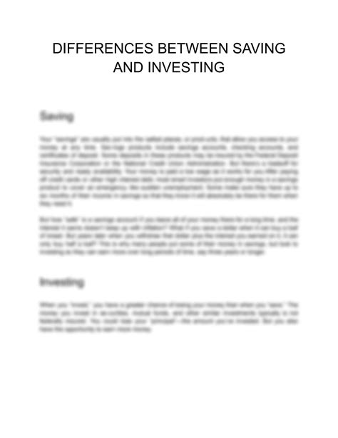 Solution Differences Between Saving And Investing Studypool