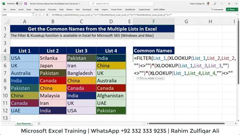 Compare Multiple Lists And Extract Matching Common Names In Separate Column In Microsoft Excel