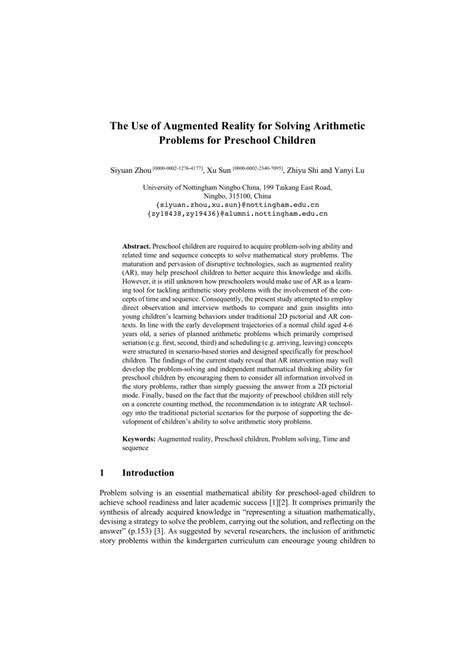Pdf The Use Of Augmented Reality For Solving Arithmetic Problems For