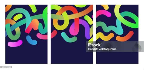 장식 물결 모양의 그라디언트 라인 세트 추상 그라디언트 손으로 그린 굵은 선 세트 곡선 무지개 그라디언트 모양 복사 공간 용지 크기 벡터 일러스트 레이 션에 대 한 빈 영역