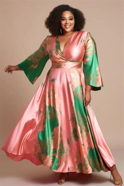 Xpluswear Design Plus Size Semi Formal Elegant Pink All Over Print